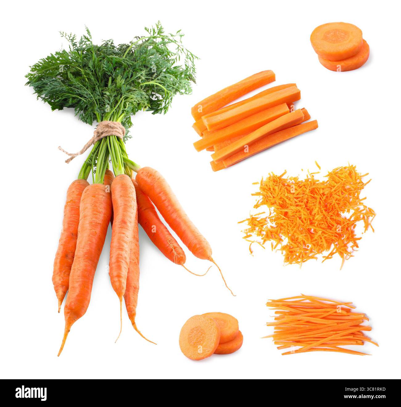 Fresh carrots isolated on white, set. Whole, sliced and grated Stock ...