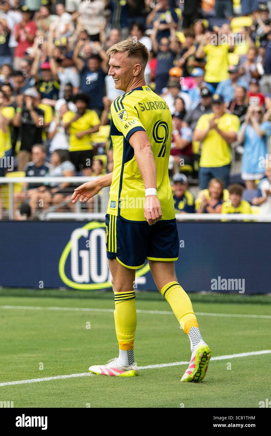 Nashville SC forward Sam Surridge (9) scores a goal during the second ...