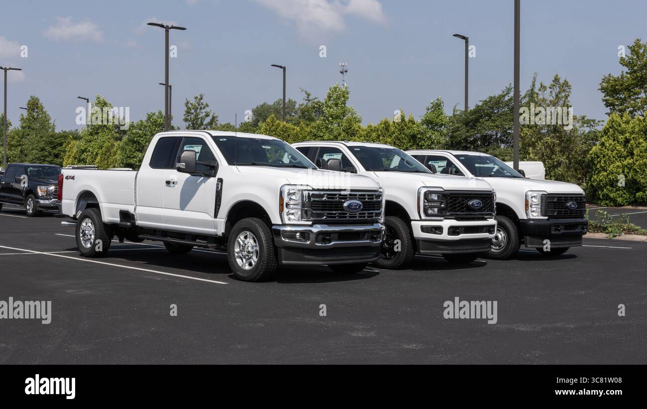 Zionsville - August 1, 2025: Ford F-250 and F-350 Super Duty display at ...