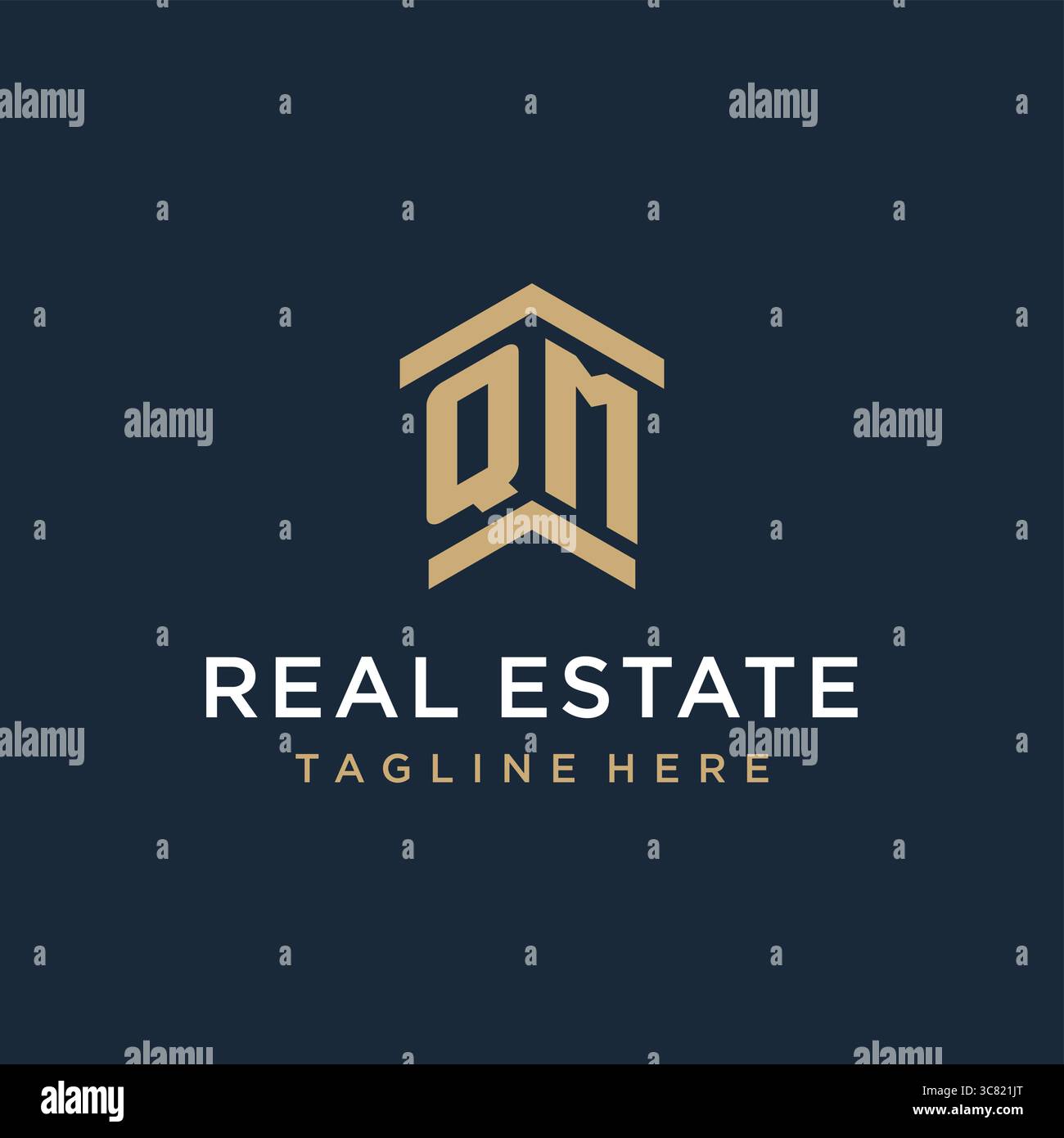 Initial QM logo for real estate with simple and creative house roof ...