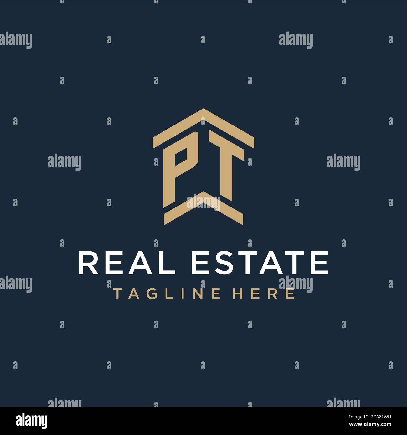 Initial PT logo for real estate with simple and creative house roof ...