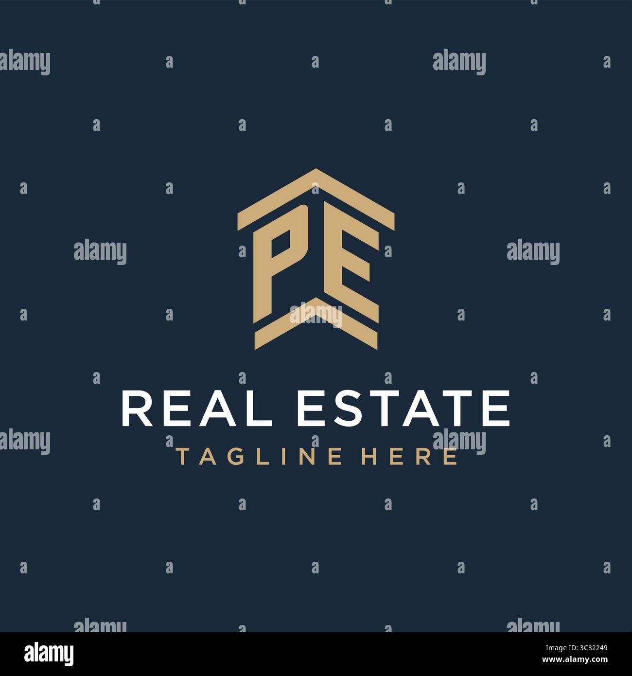 Initial PE logo for real estate with simple and creative house roof ...