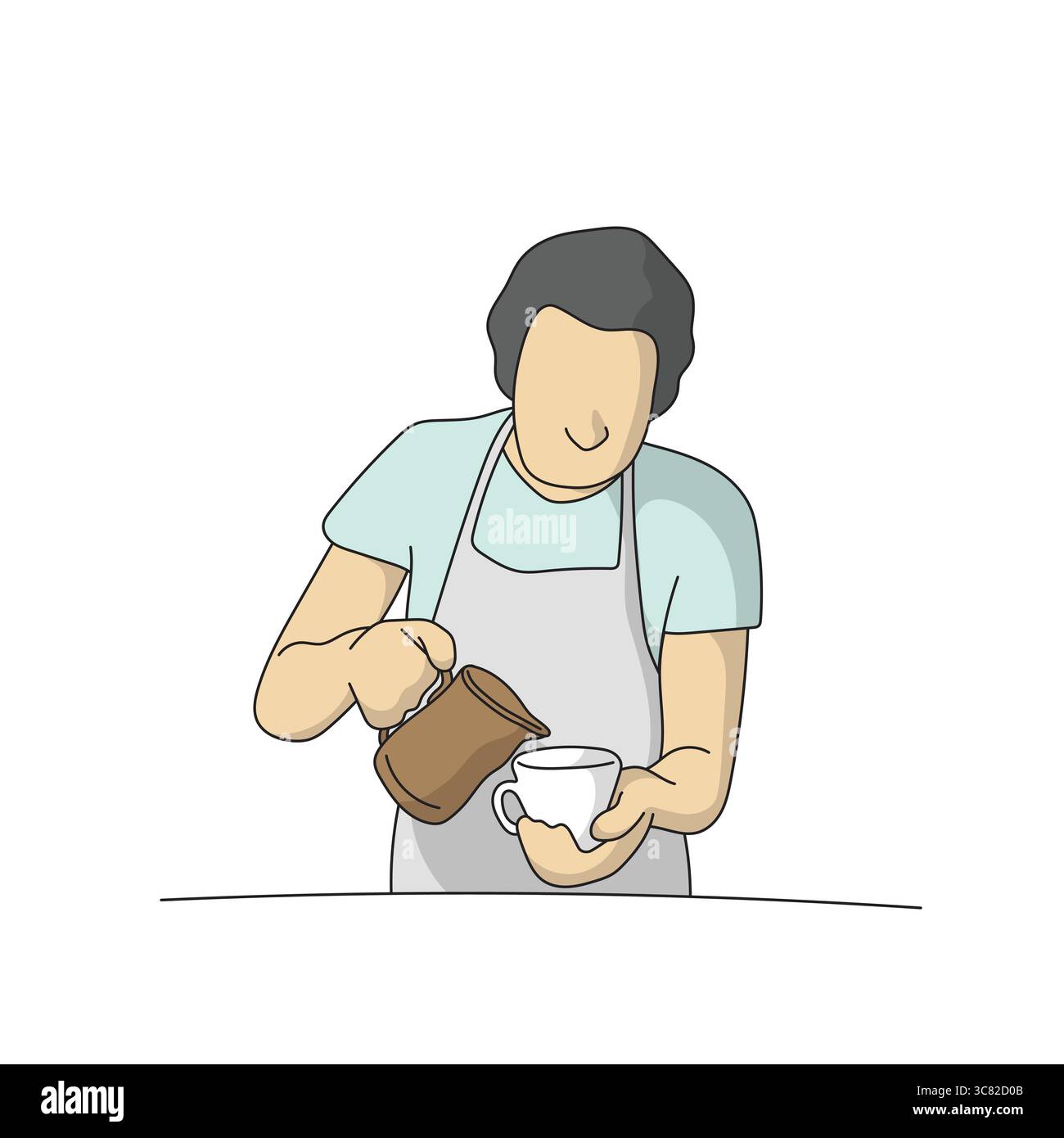 male barista pouring coffee into cup illustration vector hand drawn ...