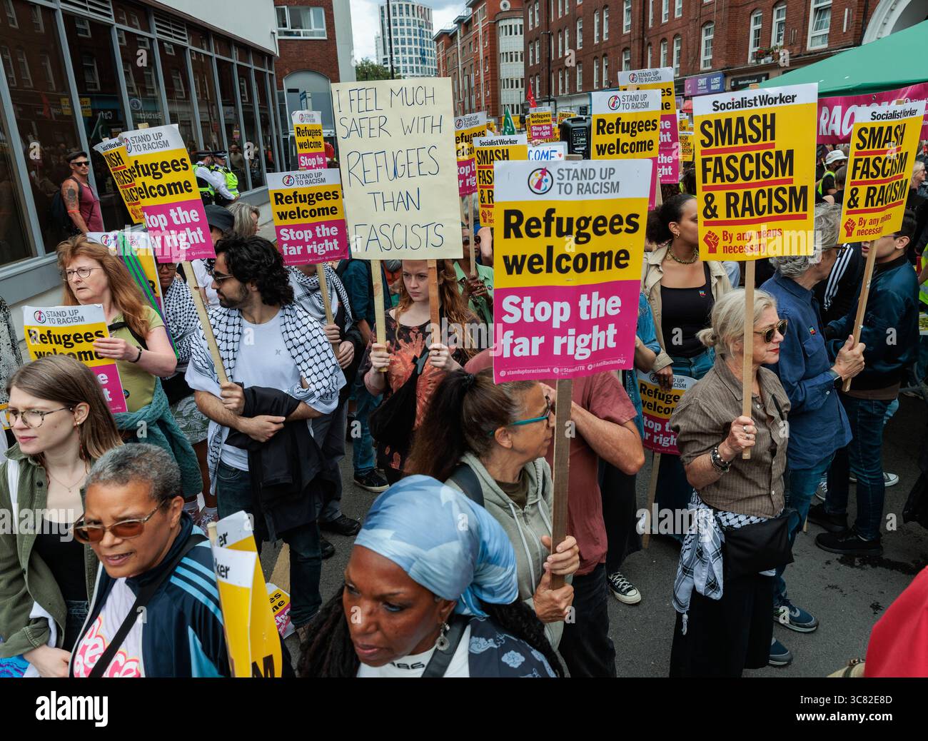 London, UK. 2nd August, 2025. Supporters of Stand Up To Racism hold a ...