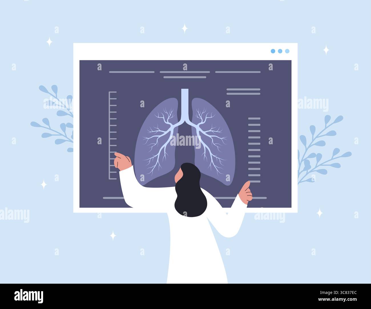 Pulmonology concept. Female doctor check X Ray scanning and ...