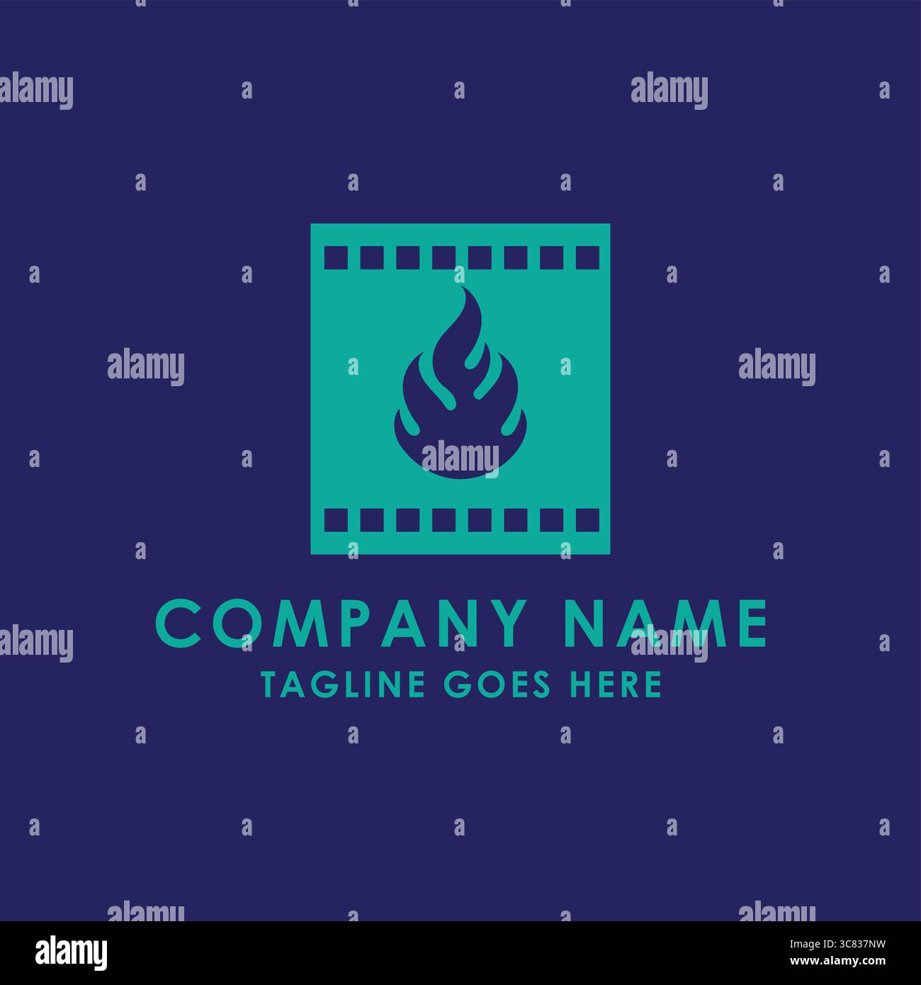 Film Strip Reel with Burning Flame Fire Movie Cinema Photography Logo ...