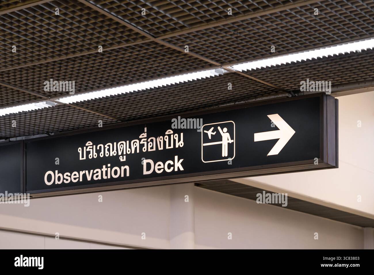 This is a directional sign pointing to an observation deck. English ...