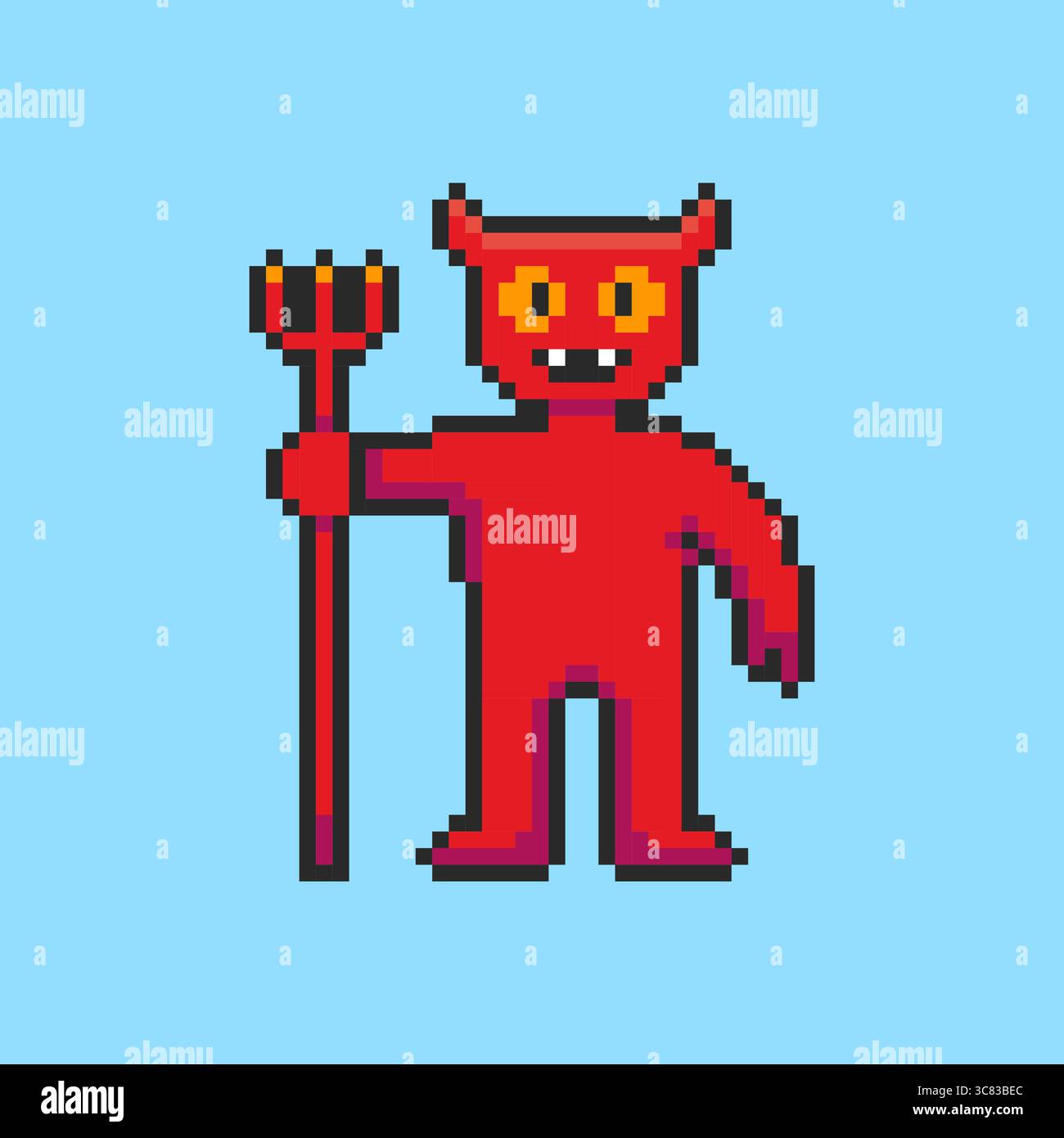Pixel art Devil Character Holding Trident game asset design Stock ...