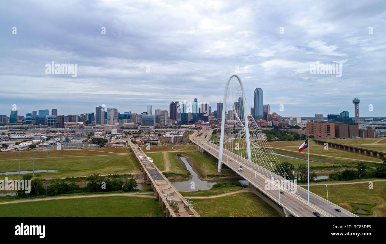 Drone shot of the Dallas, Texas skyline in June Stock Photo - Alamy