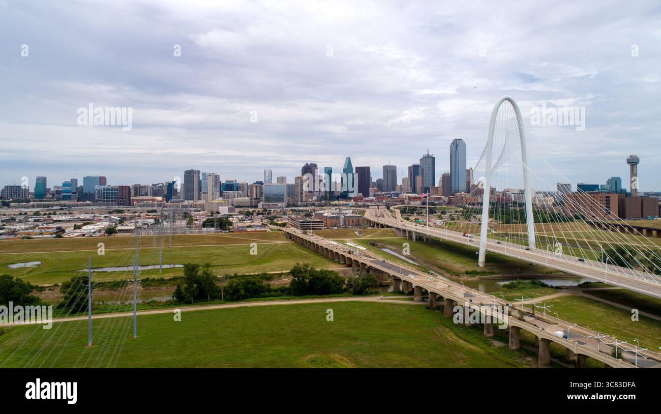 Drone shot of the Dallas, Texas skyline in June Stock Photo - Alamy