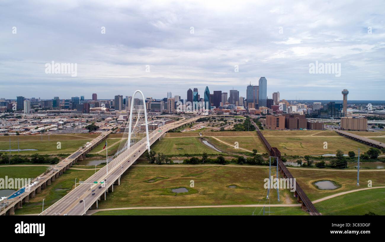 Drone shot of the Dallas, Texas skyline in June Stock Photo - Alamy