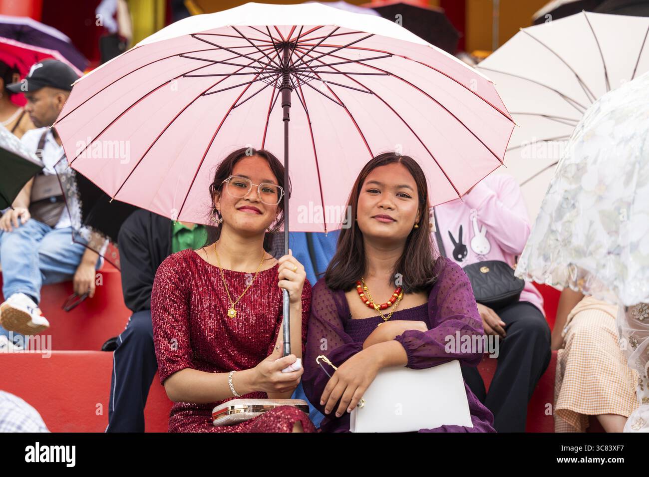 People from the Pnar community attend the Behdienkhlam festival in ...