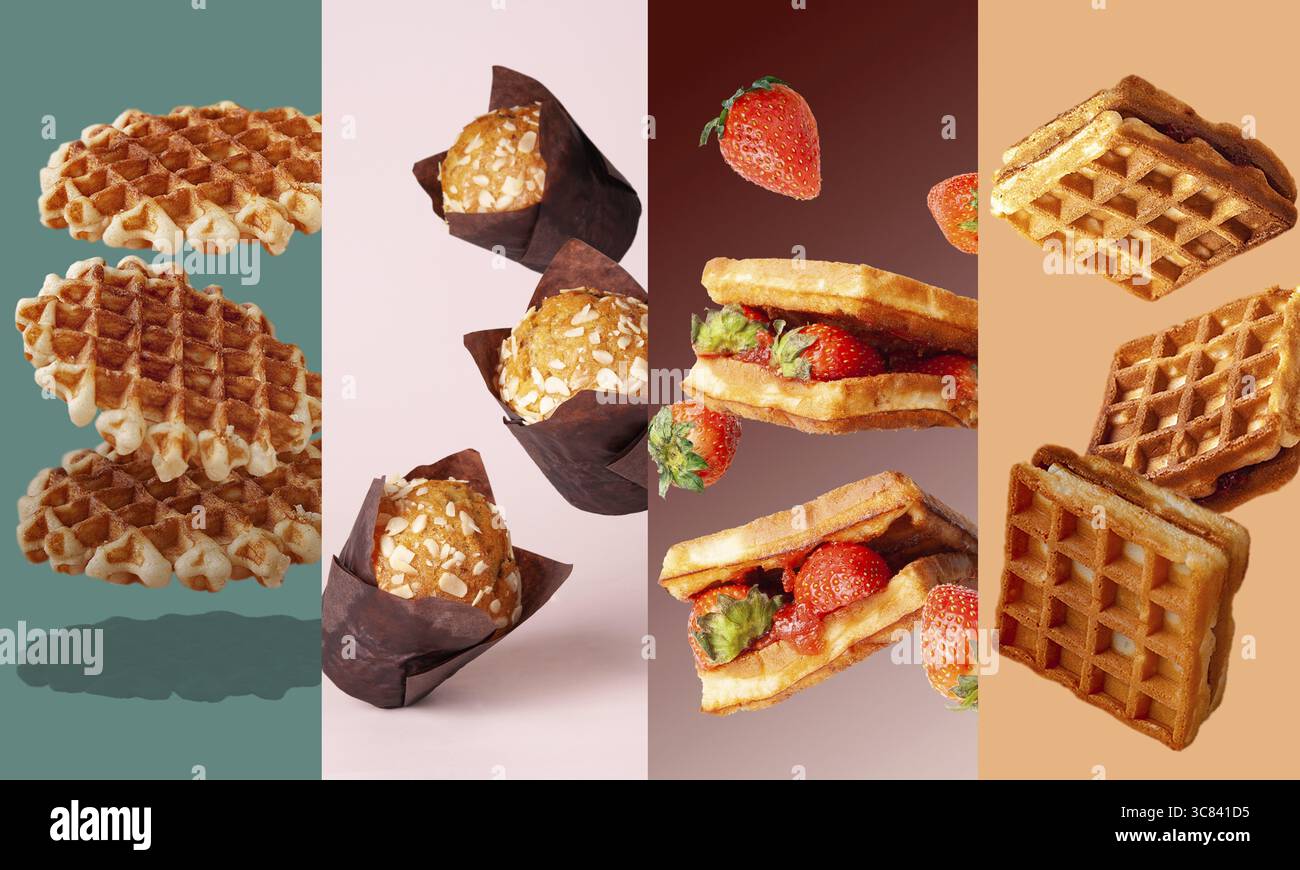 Viennese waffles, almond muffins, collage Stock Photo - Alamy