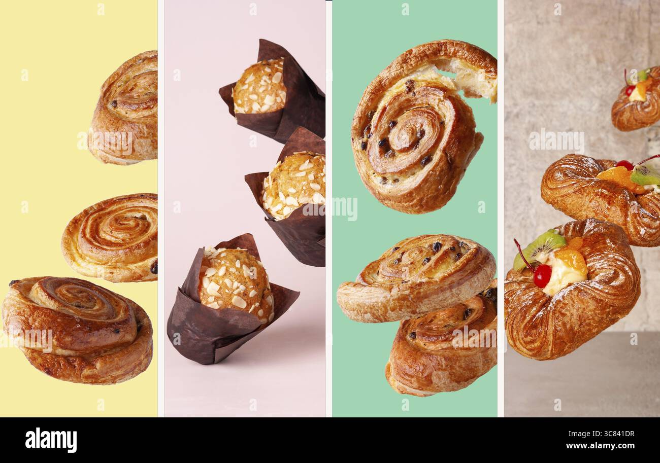 Collage of pastries made from yeast dough Stock Photo - Alamy
