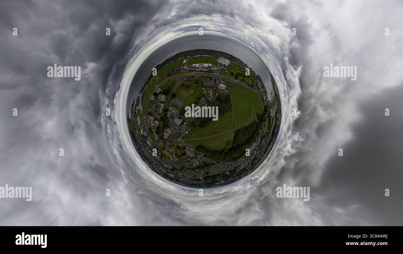 A tiny planet aerial view of Gayfield Park, home stadium of Arbroath ...