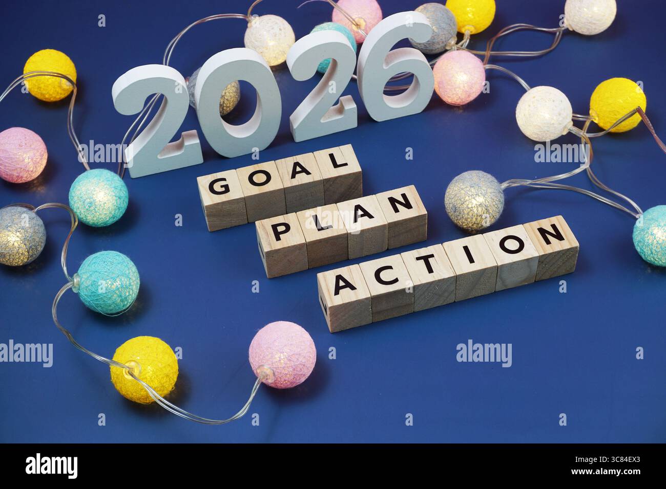 2026 Goal, Plan, Action alphabet letter decorate with LED cotton ball ...