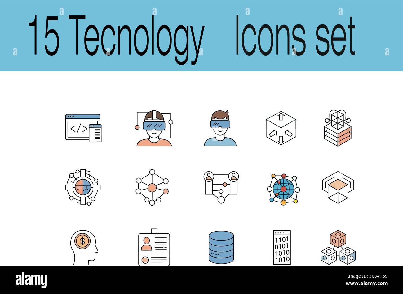 Modern technology icons set representing innovation, virtual reality ...