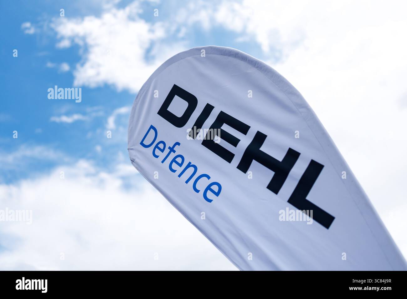 01 August 2025, Bavaria, Grafenwöhr: The lettering and logo of Diehl ...
