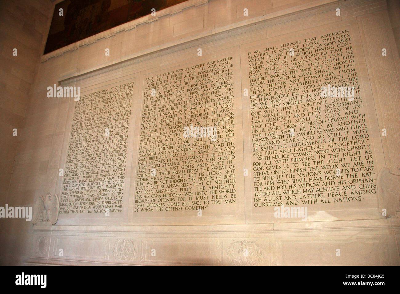 Inscribed wall inside the Lincoln Memorial in Washington DC, featuring ...