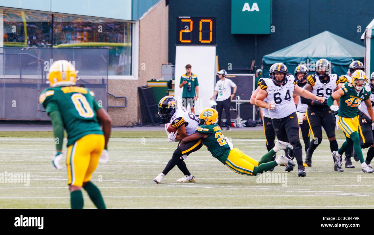 (20) Kenneth Logan Jr of the Edmonton Elks grabs onto Hamilton Tiger ...