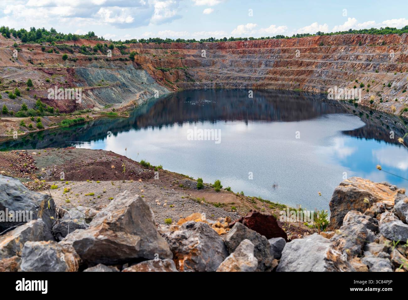 Expansive view of Triadas Lake, an artificial water body formed inside ...