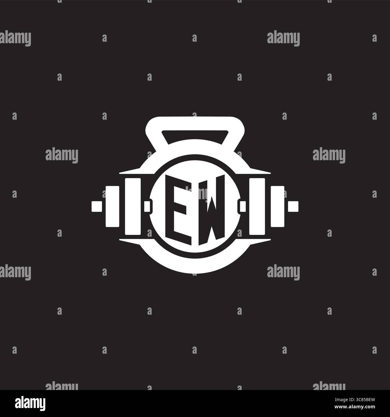 Initial EW logo design ideas with simple dumbbell and kettlebell icon ...