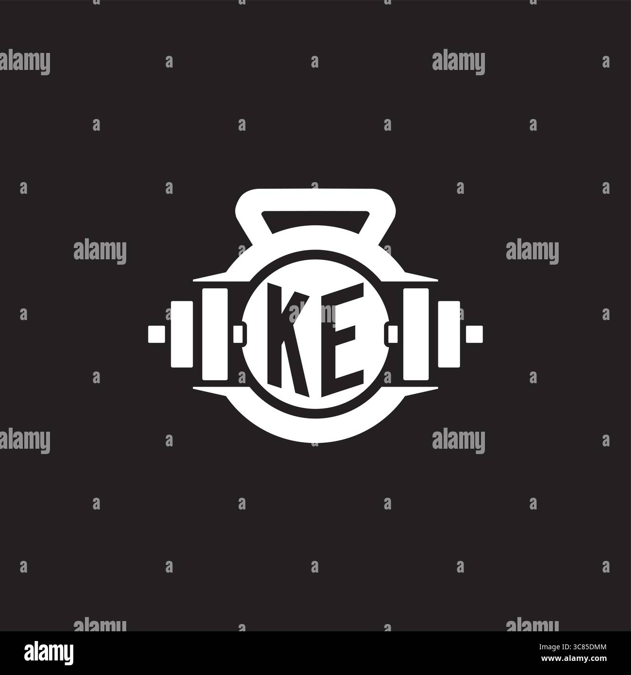 Initial KE logo design ideas with simple dumbbell and kettlebell icon ...