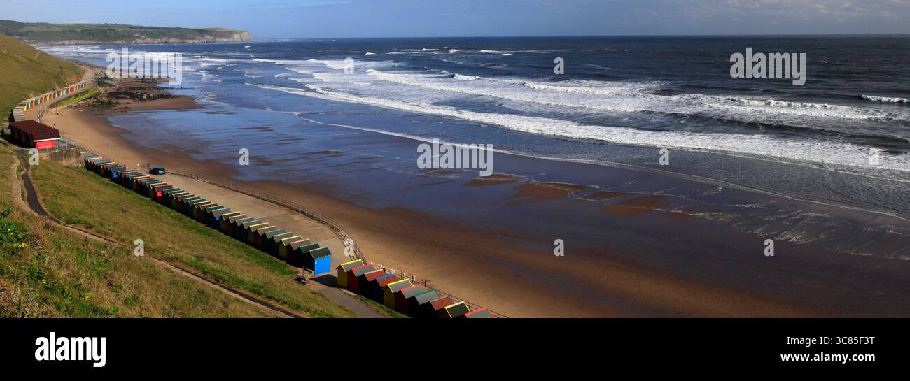 Colourfull beachuts on the promenade at Whitby Sands, North Yorkshire ...