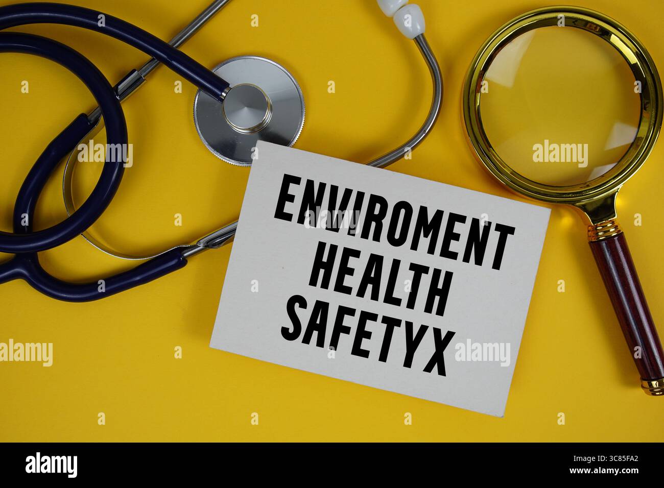 Enviroment Health Safety (EHS) text on paper card with Stethoscope flat ...