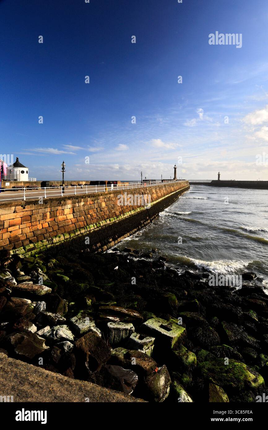 The West Pier breakwater, Lower Harbour, Whitby town, North Yorkshire ...