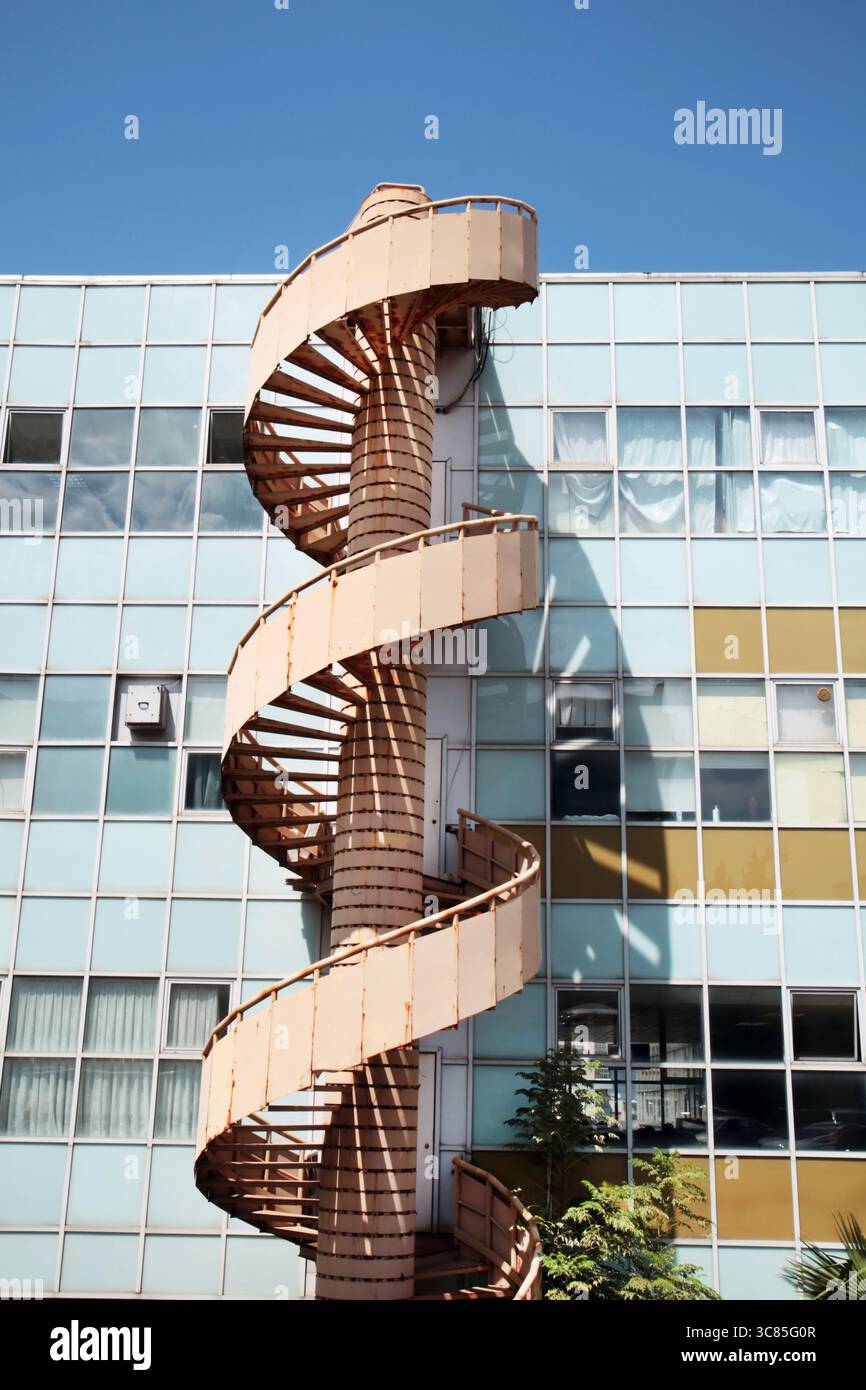 Emergency exit stairs of a multi-storey building.hospital.Front view of ...