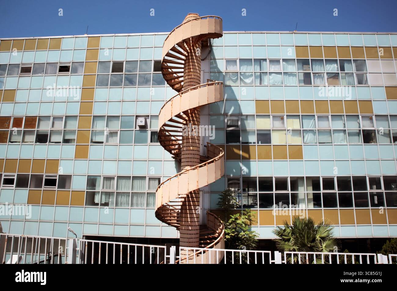 Emergency exit stairs of a multi-storey building.hospital.Front view of ...