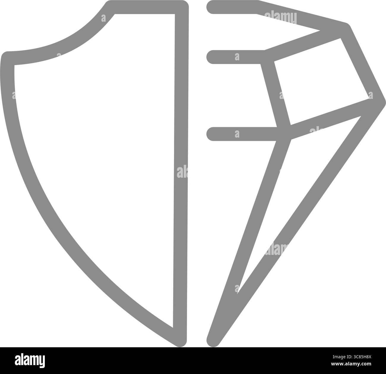 Diamond with a shield line icon. Protected value, premium security, or ...