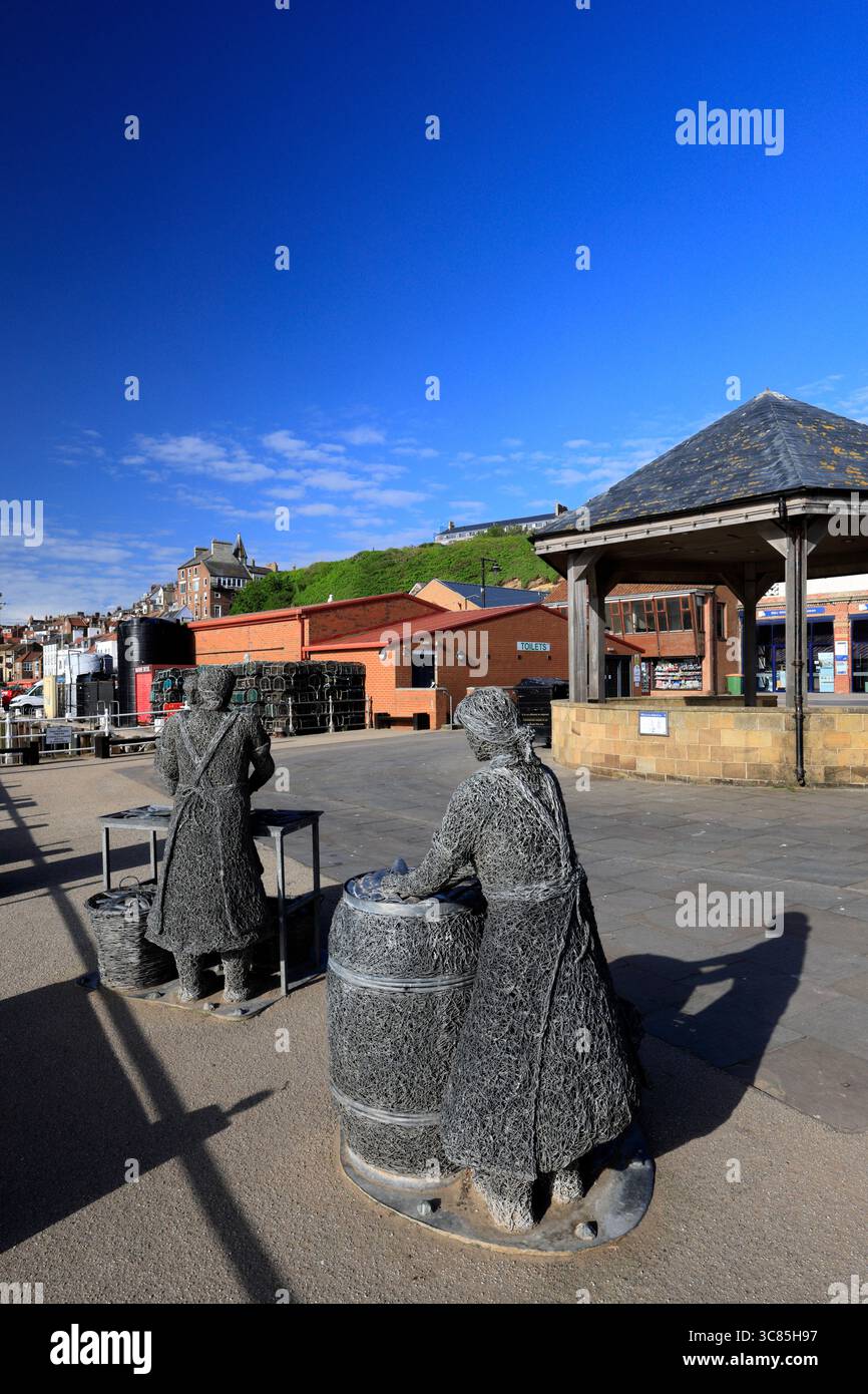 The Herring Girls steel wire sculpture, part of the Whitby Sculpture ...