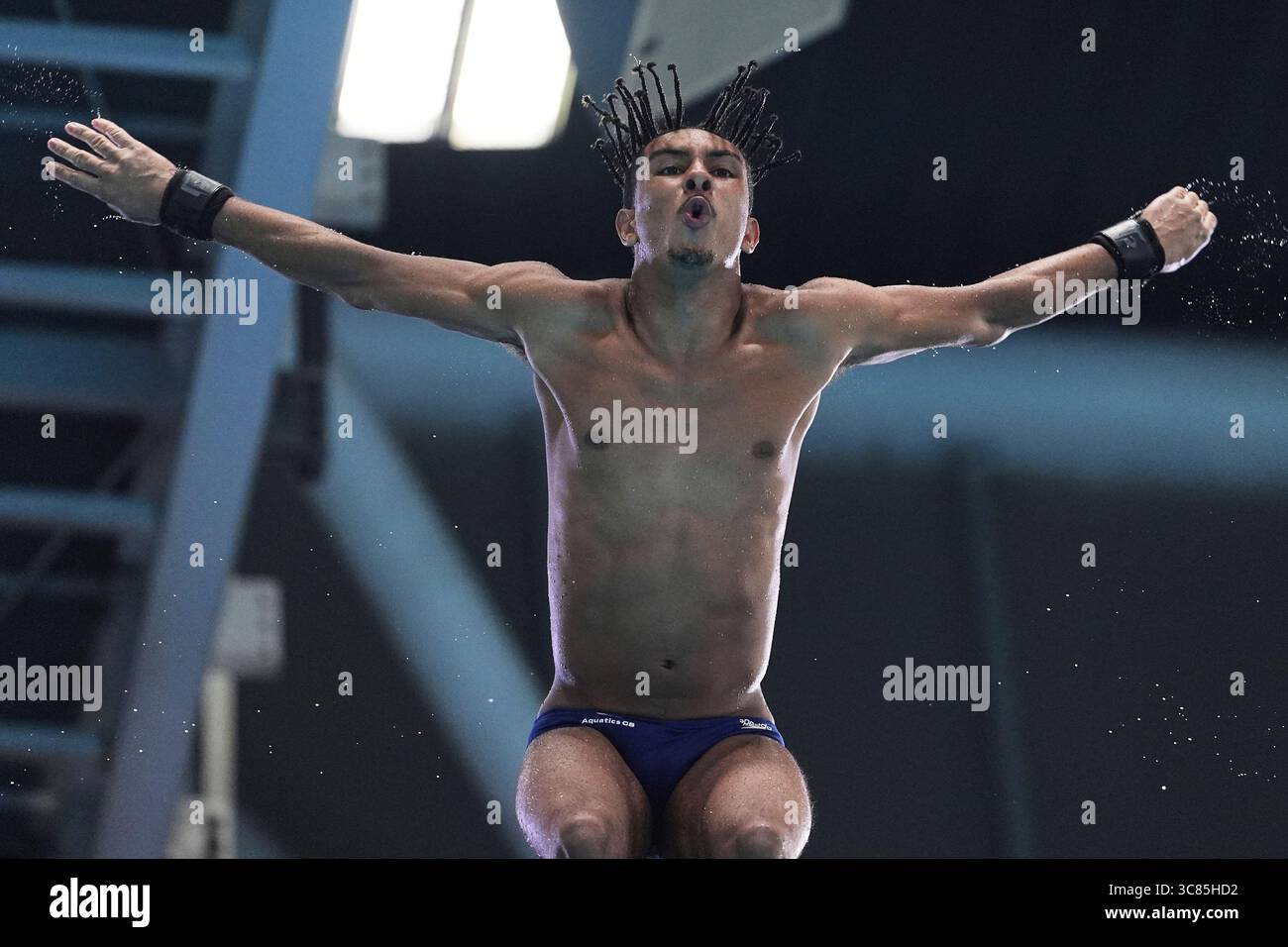 Robbie Lee of Britain competes during the men's 10m platform diving ...