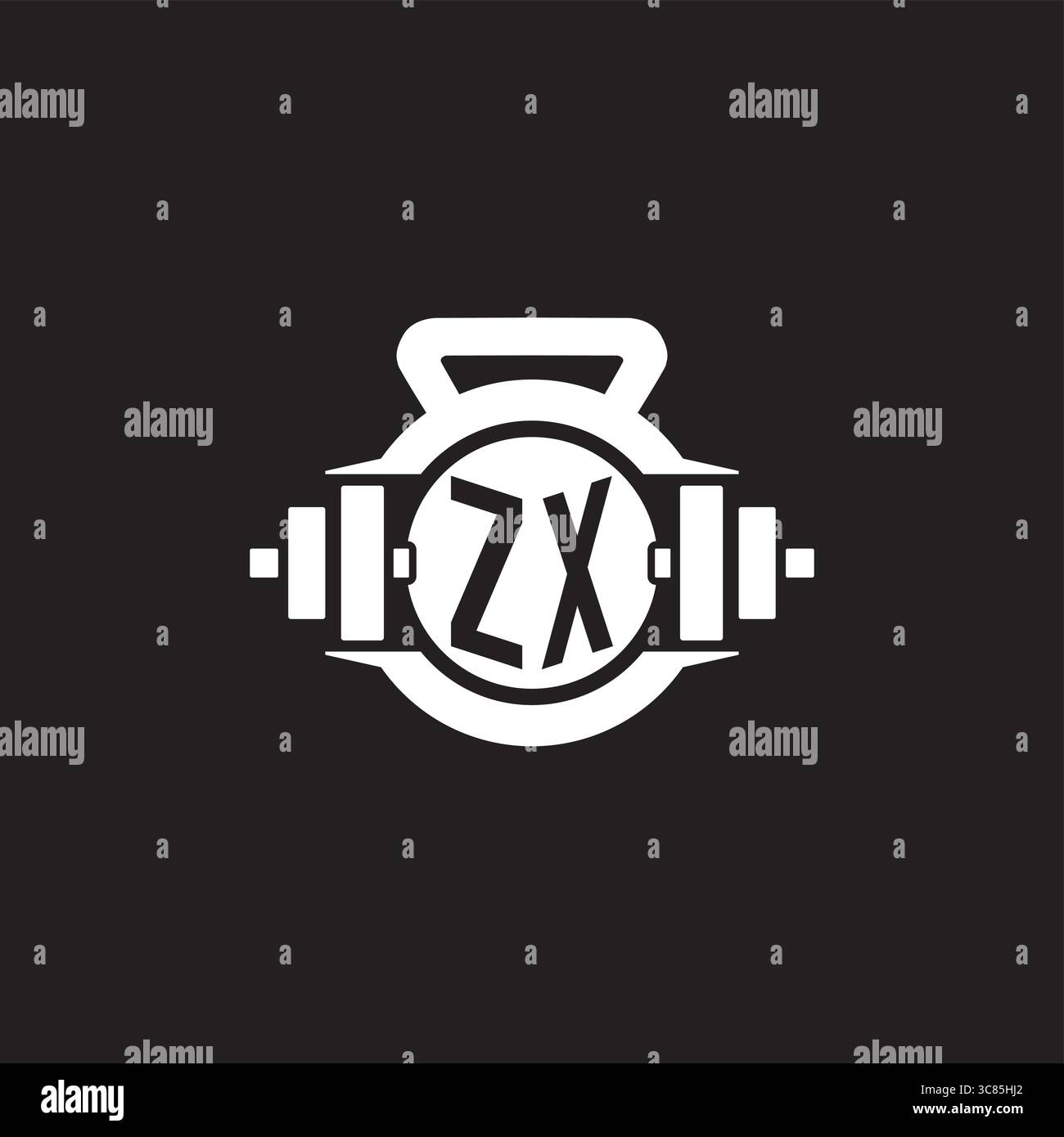 Initial ZX logo design ideas with simple dumbbell and kettlebell icon ...