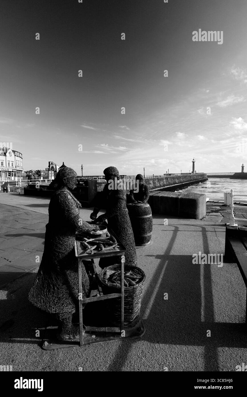 The Herring Girls steel wire sculpture, part of the Whitby Sculpture ...