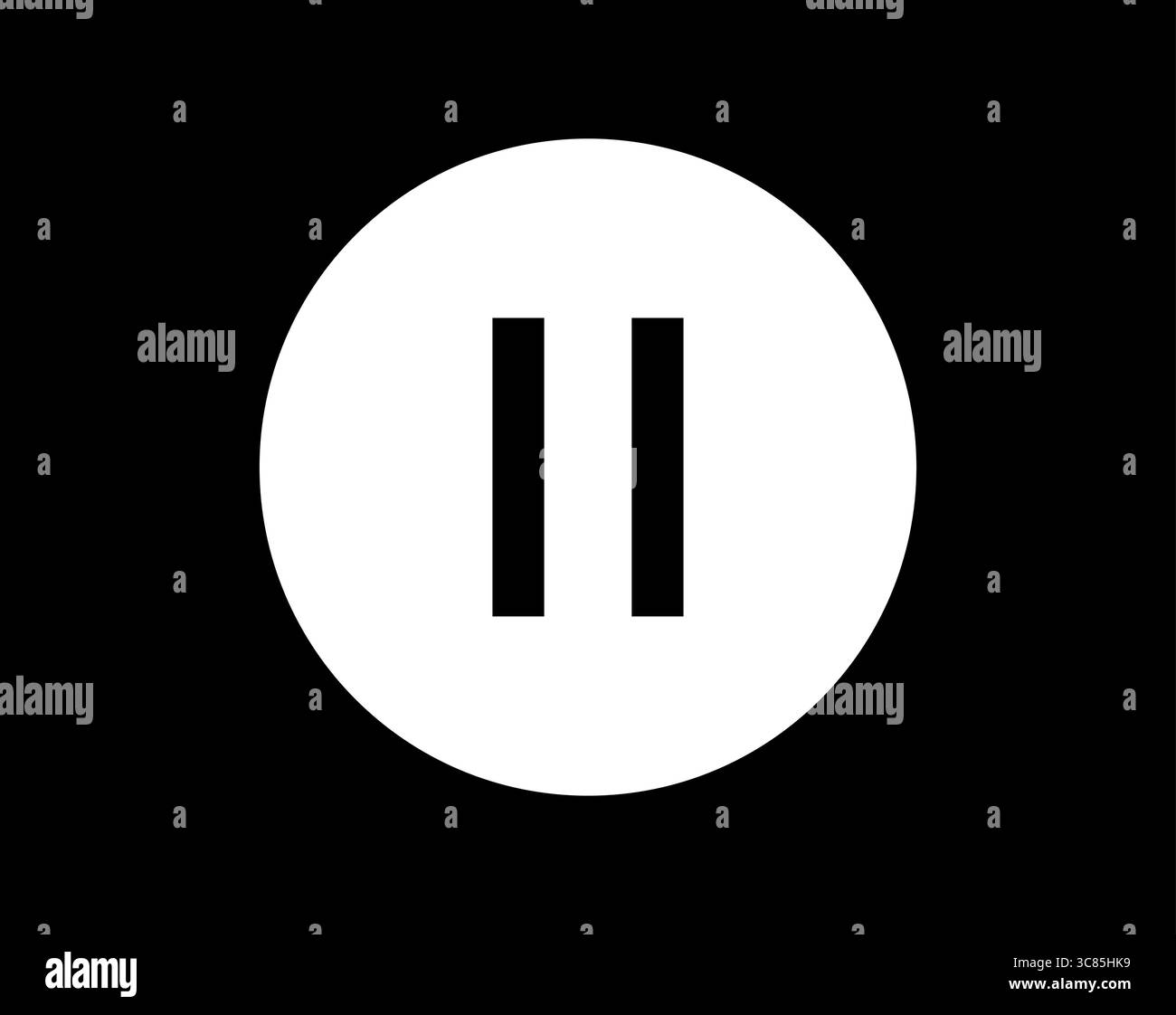 Circular pause button icon with white parallel bars. Minimalist media ...