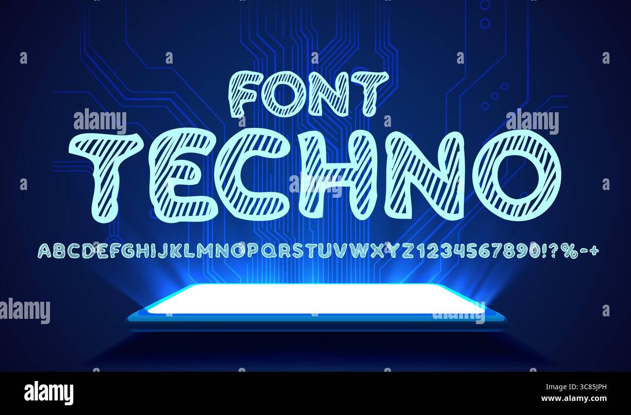 Techno font, English alphabet and numbers sign. Vector Stock Vector ...