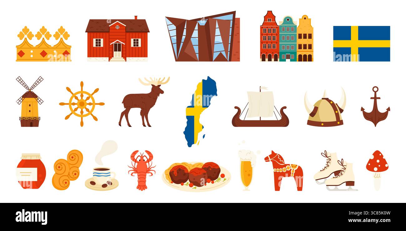 Travel to Sweden, elements of culture and animals, old and modern ...