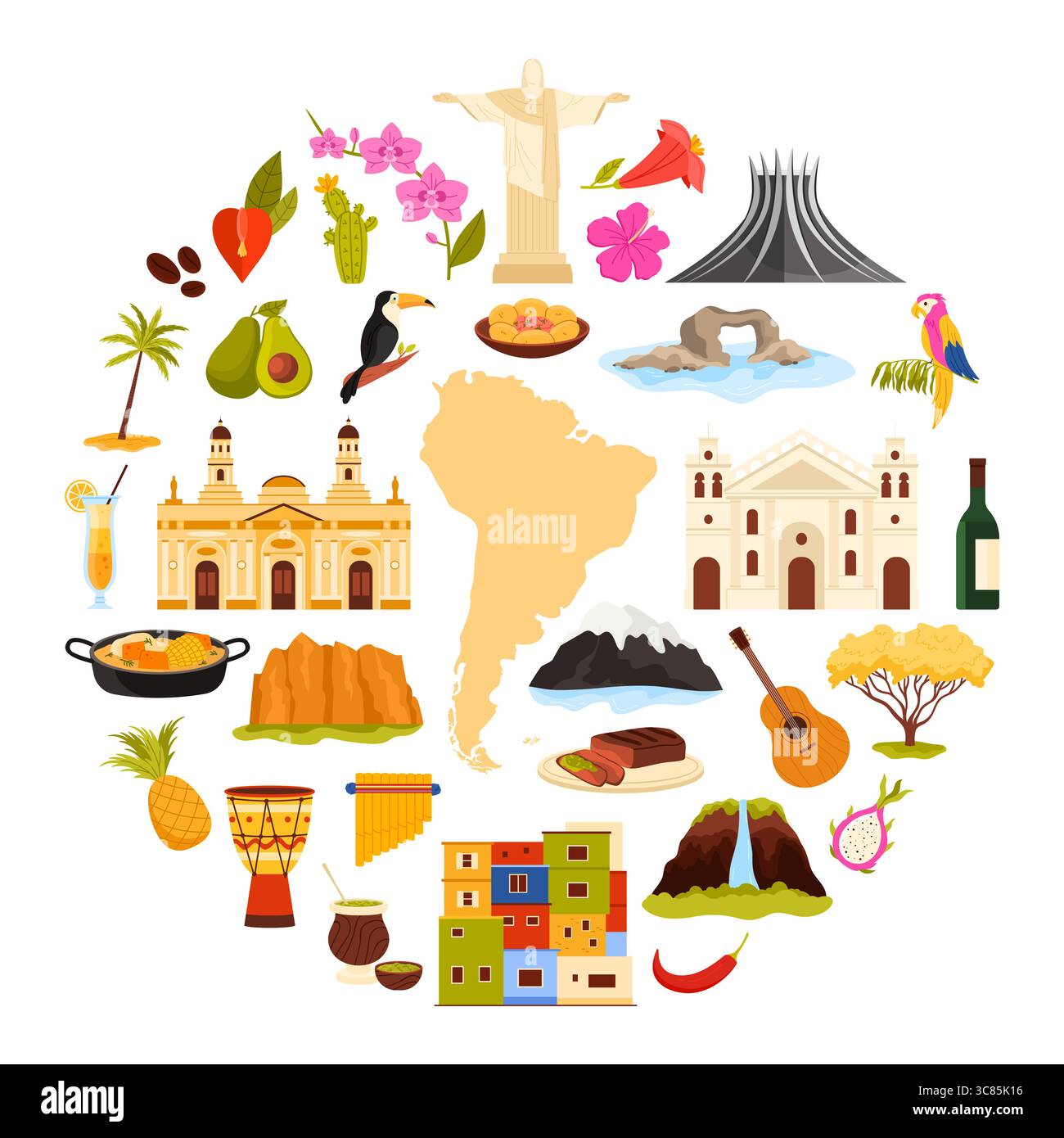 Travel to South America set, culture elements and landmarks, food in ...