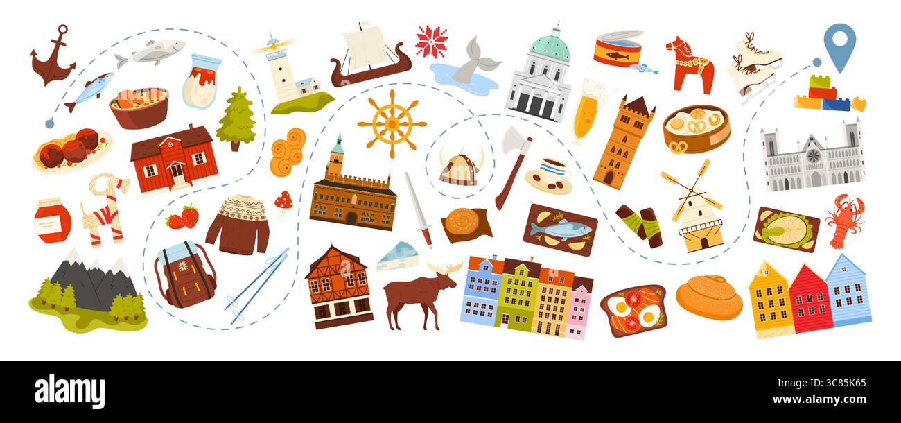 Travel to Scandinavia, Northern European culture elements and landmarks ...