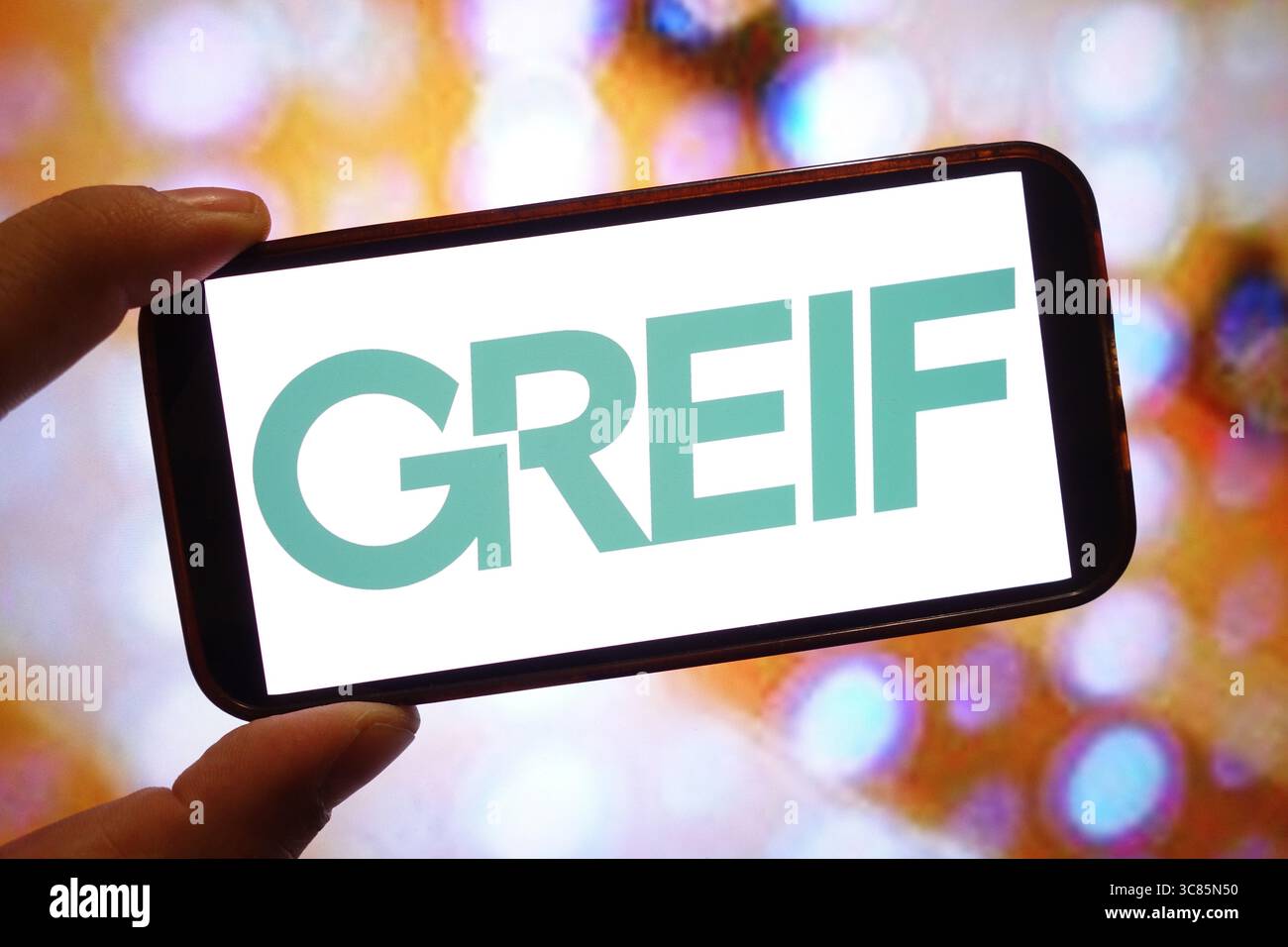In this photo illustration, a Greif company logo is seen displayed on a ...