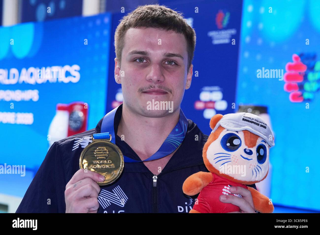 Cassiel Rousseau of Australia reacts after winning the men's 10m ...