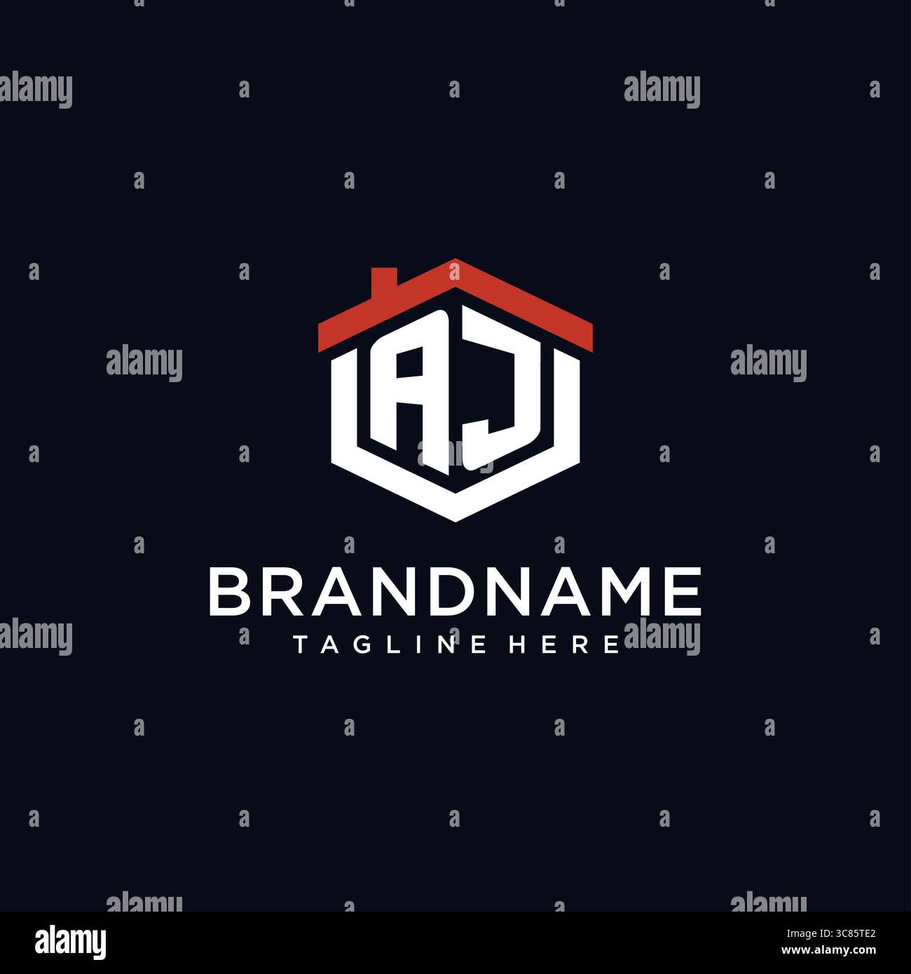 Initial letter AJ logo with home roof hexagon shape design ideas vector ...