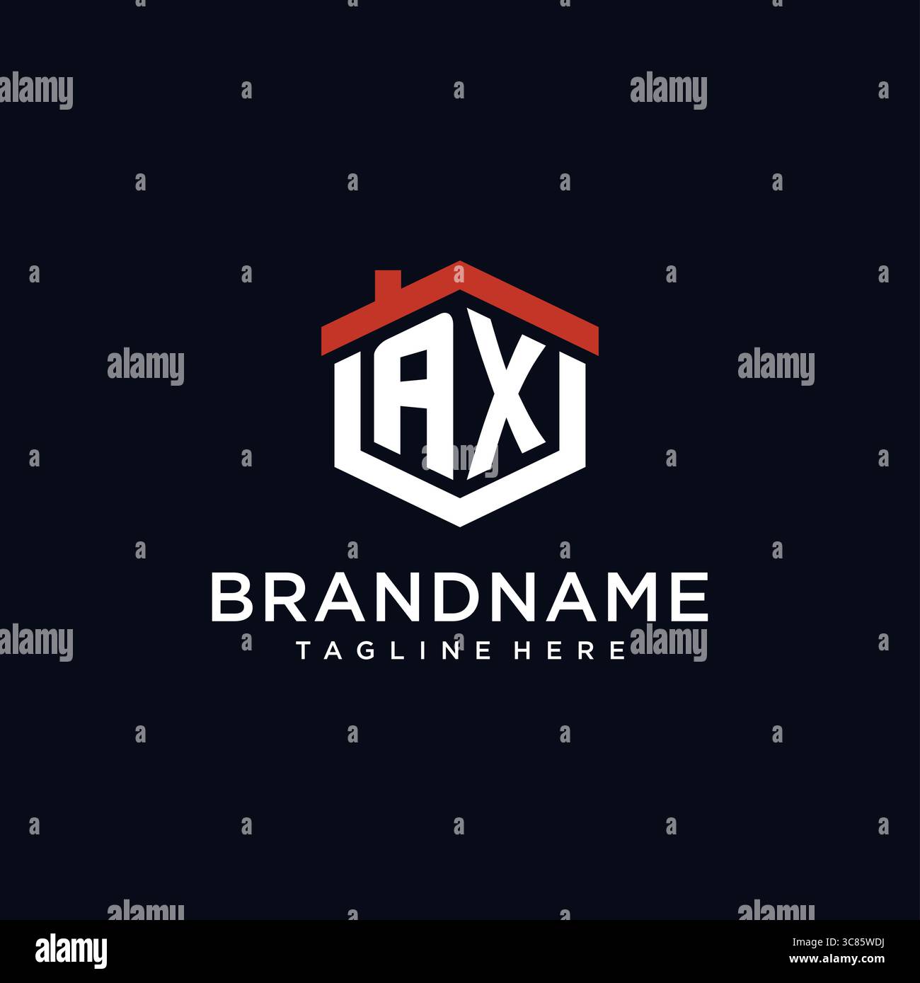 Initial letter AX logo with home roof hexagon shape design ideas vector ...
