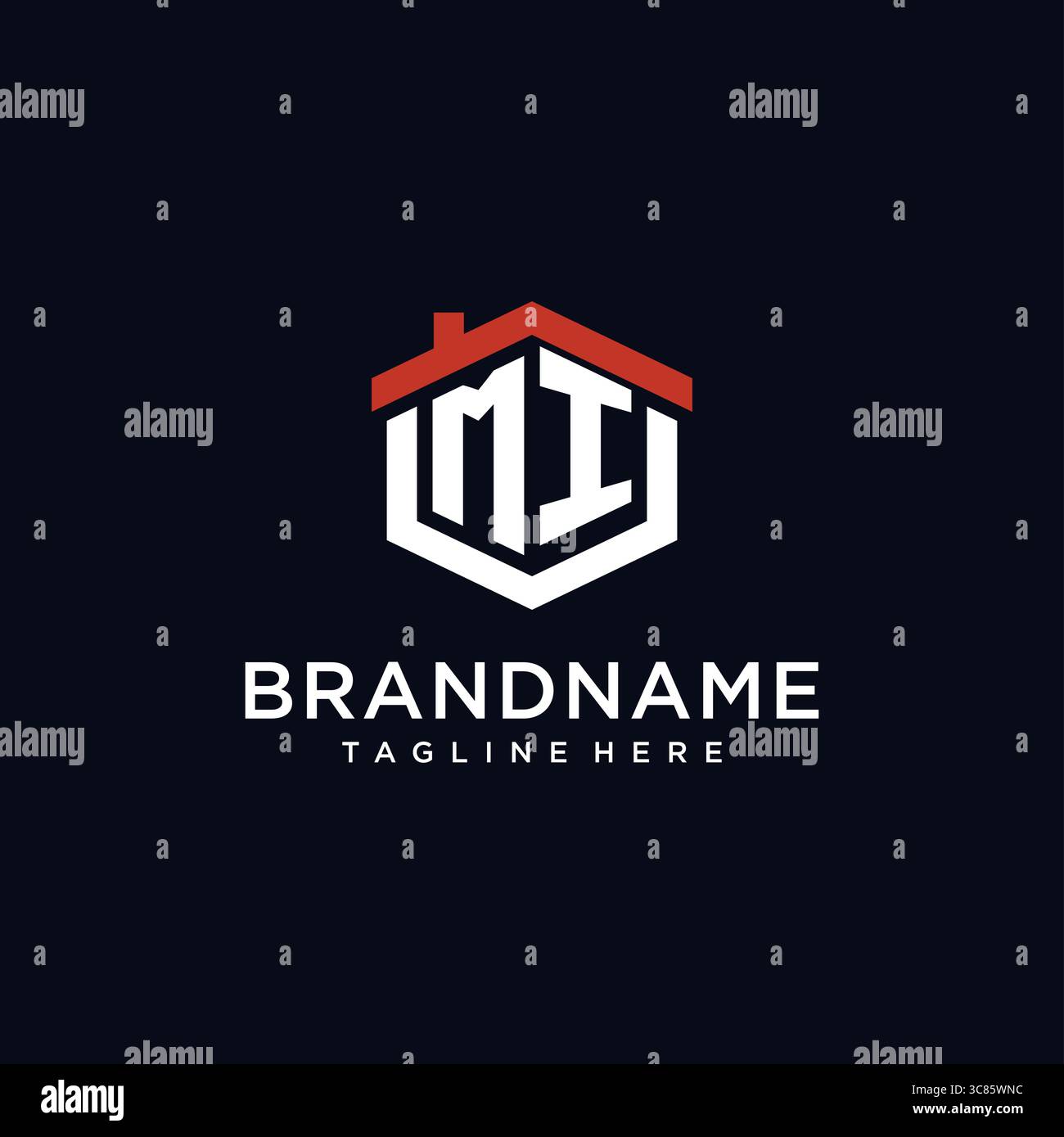 Initial letter MI logo with home roof hexagon shape design ideas vector ...