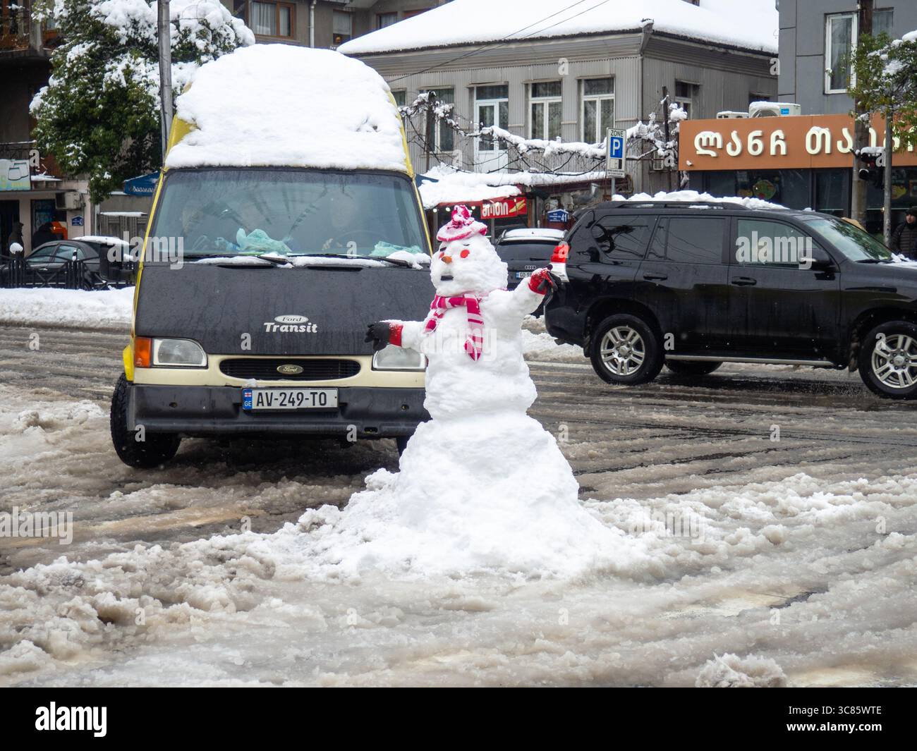 Batumi, Georgia. 02.21.2025 Snow-covered streets of the city on the ...