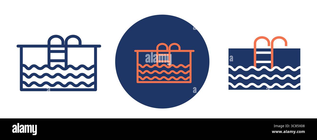 Set of icons representing pools and water-based activities suitable for ...