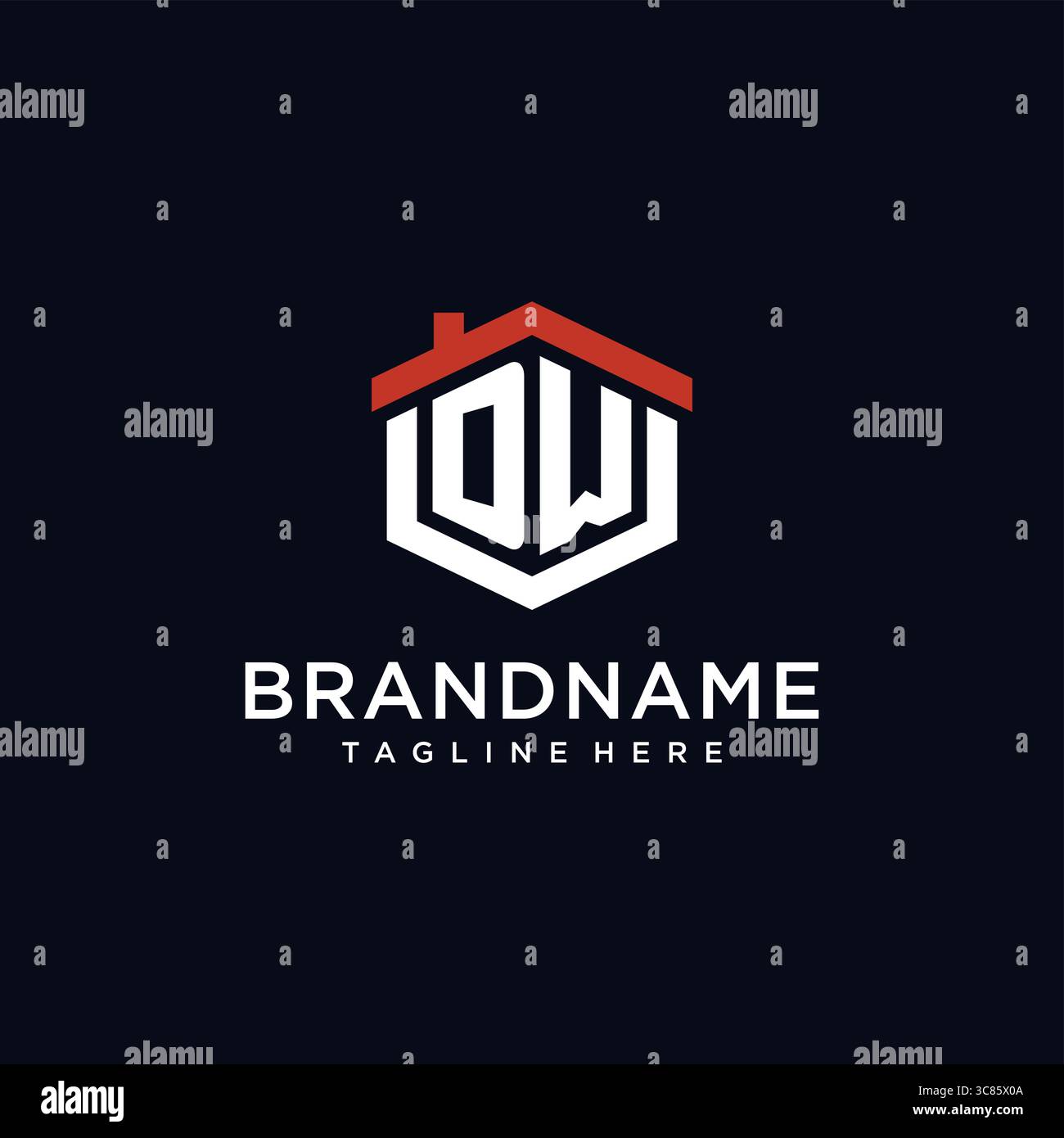 Initial letter DW logo with home roof hexagon shape design ideas vector ...